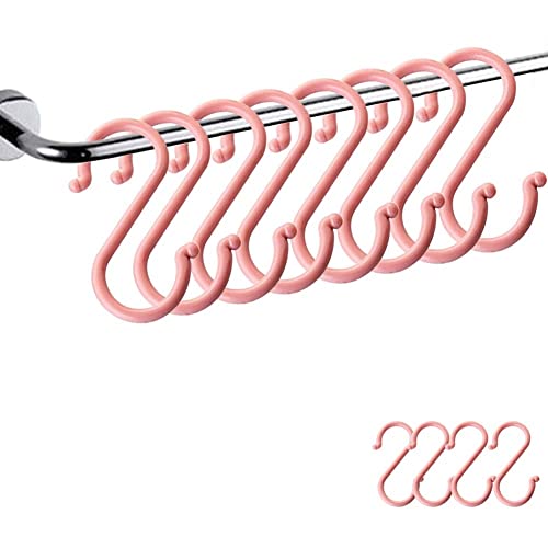 Pack of 12 Plastic Hanging S-Hooks, MOIKY Creative Multi Purpose Plastic S Shaped Double Head Hanger Hooks, Large (4.7 Inch), Pink