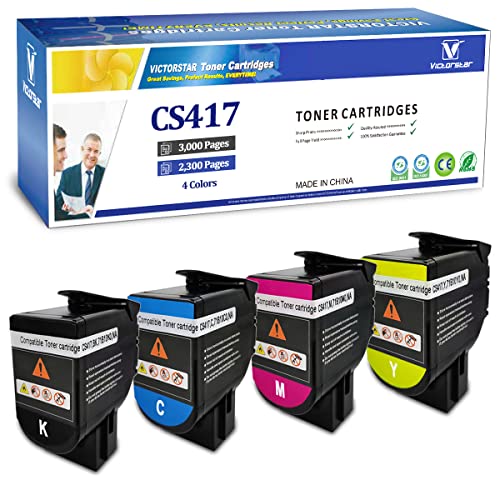 4 Colors Compatible Toner Cartridges CS317 CX317 CS417 CX417 CS517 CX517 Standard Capacity 3000 Pages BK, 2300 Pages CMY for Lexmark Printer CS317dn CX317dn CS417dn CX417de CS517de CX517de VICTORSTAR