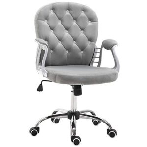 vinsetto vanity middle back office chair tufted backrest swivel rolling wheels task chair with height adjustable comfortable with armrests, grey