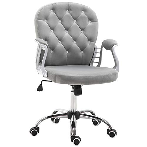 Vinsetto Vanity Middle Back Office Chair Tufted Backrest Swivel Rolling Wheels Task Chair with Height Adjustable Comfortable with Armrests, Grey