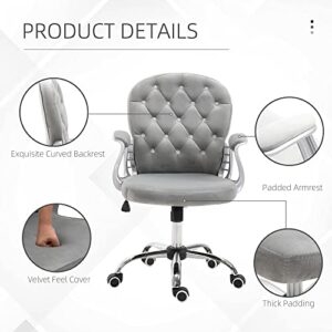 Vinsetto Vanity Middle Back Office Chair Tufted Backrest Swivel Rolling Wheels Task Chair with Height Adjustable Comfortable with Armrests, Grey