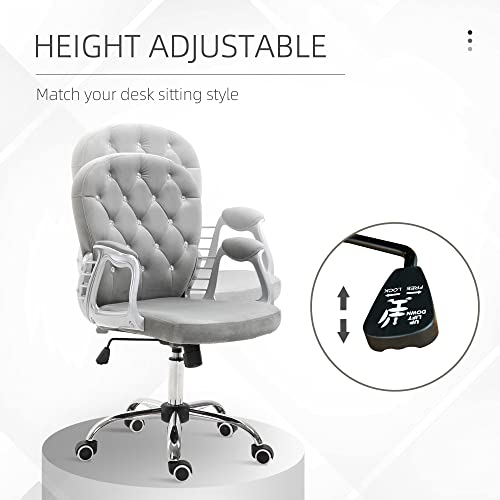 Vinsetto Vanity Middle Back Office Chair Tufted Backrest Swivel Rolling Wheels Task Chair with Height Adjustable Comfortable with Armrests, Grey