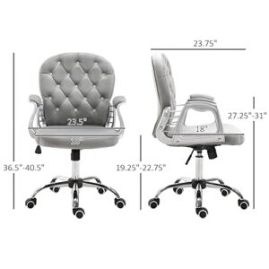 Vinsetto Vanity Middle Back Office Chair Tufted Backrest Swivel Rolling Wheels Task Chair with Height Adjustable Comfortable with Armrests, Grey