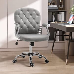 Vinsetto Vanity Middle Back Office Chair Tufted Backrest Swivel Rolling Wheels Task Chair with Height Adjustable Comfortable with Armrests, Grey