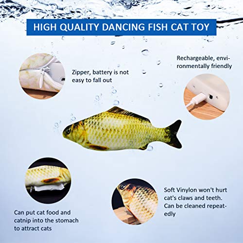 SUNFATT Floppy Fish Dog Toy,Dog Fish Toy,USB Charging Flopping Fish,Made of Cotton and Short Plush,Cat Kicker Toy Can Chew,Reducing Stress for Dogs Cats,Catnip Toys.