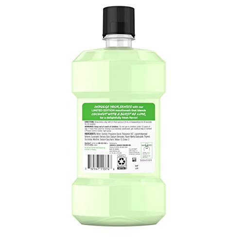 Listerine Zero Alcohol Mouthwash, Oral Rinse Kills up to 99% of Bad Breath Germs, Limited Edition Coconut Lime Flavor, 500 mL (Pack of 3)