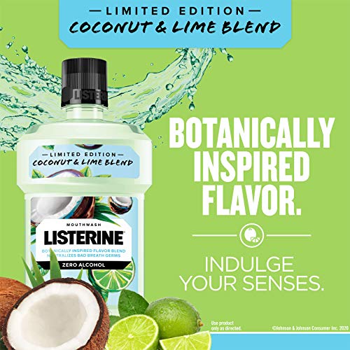 Listerine Zero Alcohol Mouthwash, Oral Rinse Kills up to 99% of Bad Breath Germs, Limited Edition Coconut Lime Flavor, 500 mL (Pack of 3)