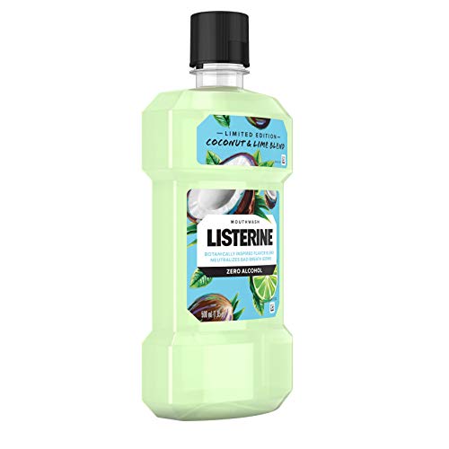 Listerine Zero Alcohol Mouthwash, Oral Rinse Kills up to 99% of Bad Breath Germs, Limited Edition Coconut Lime Flavor, 500 mL (Pack of 3)