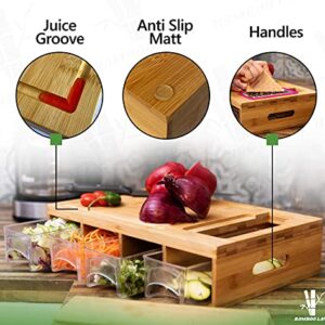 Bamboo Land- Large Bamboo Cutting Board with Containers & Vegetable Peeler Set, Cutting Boards for Kitchen with Holder, Wood Cutting Board, Chopping Board, Bamboo Cutting Boards for Kitchen