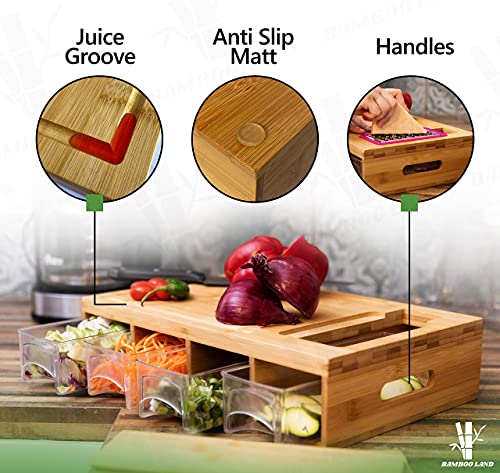 Bamboo Land- Large Bamboo Cutting Board with Containers & Vegetable Peeler Set, Cutting Boards for Kitchen with Holder, Wood Cutting Board, Chopping Board, Bamboo Cutting Boards for Kitchen