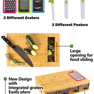 Bamboo Land- Large Bamboo Cutting Board with Containers & Vegetable Peeler Set, Cutting Boards for Kitchen with Holder, Wood Cutting Board, Chopping Board, Bamboo Cutting Boards for Kitchen