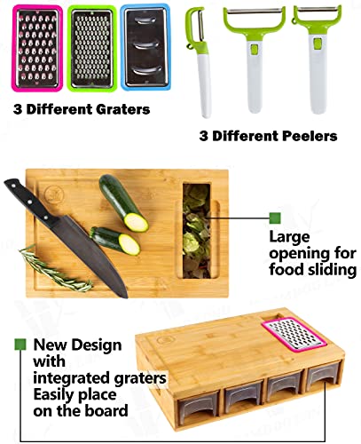 Bamboo Land- Large Bamboo Cutting Board with Containers & Vegetable Peeler Set, Cutting Boards for Kitchen with Holder, Wood Cutting Board, Chopping Board, Bamboo Cutting Boards for Kitchen