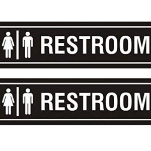 Restroom Sign Unisex for Business and Home, 7" x 2" Self-Adhesive Metal for Office Bathroom Toilet Wall or Door Decor, Easy Mounting UV-Protected (2 Pack)