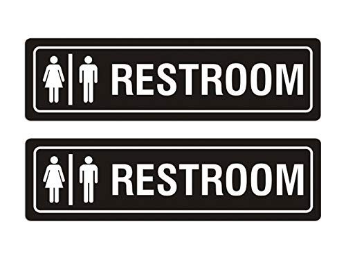 Restroom Sign Unisex for Business and Home, 7" x 2" Self-Adhesive Metal for Office Bathroom Toilet Wall or Door Decor, Easy Mounting UV-Protected (2 Pack)