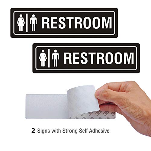 Restroom Sign Unisex for Business and Home, 7" x 2" Self-Adhesive Metal for Office Bathroom Toilet Wall or Door Decor, Easy Mounting UV-Protected (2 Pack)