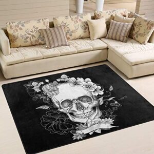 modern area rugs 5x7 washable - skull rose white soft area rug anti-skid nursery rug carpet floor mat home decor living room and outdoor