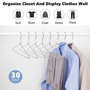 Amber Home Heavy Duty Metal Shirt Coat Hangers 30 Pack, Stainless Steel Clothes Hanger with Polished Chrome, 17 Inch Silver Metal Wire Hanger