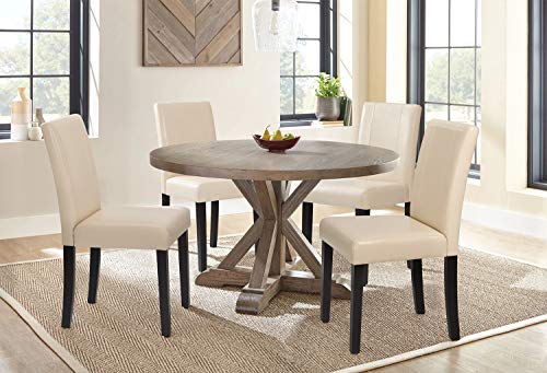 VICTONE Dining Chairs PU Leather Modern Urban Style Home Kitchen Armless Side Chair with Solid Wood Legs Living Room Chairs Set of 4 (Beige White)