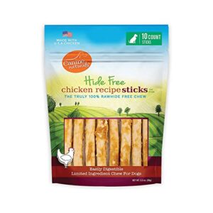 canine naturals chicken recipe chew - rawhide free dog treats - made from usa raised chicken - all-natural and easily digestible - 10 pack of 5 inch stick