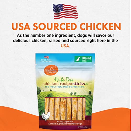 Canine Naturals Chicken Recipe Chew - Rawhide Free Dog Treats - Made From USA Raised Chicken - All-Natural and Easily Digestible - 10 Pack of 5 Inch Stick