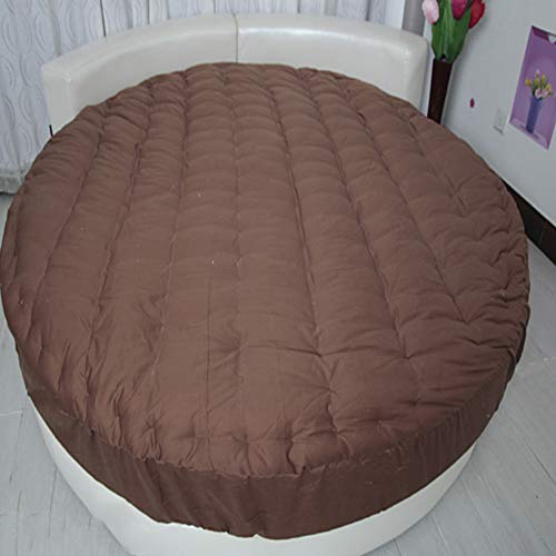 Thick Solid Color Quilted Mattress Topper Double Futon Comfortable Bed Roll for Home,100% Cotton Round Mattress Cover Brown Diameter240cm(94inch)