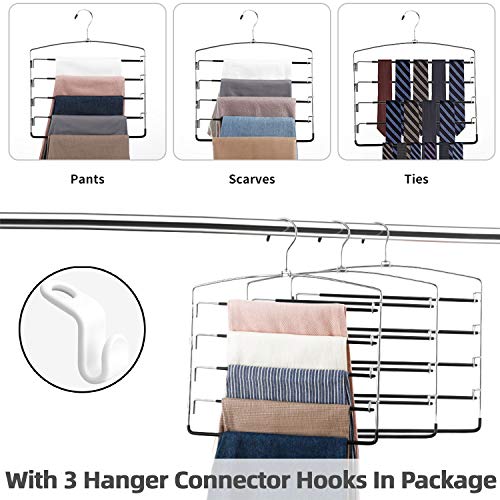 Pants Hangers Non Slip 3 Pack Space Saving Hangers Multi-Layer Swing Arm Pants Hanger Stainless Steel Space Saver Hangers Closet Storage Organizer for Pants Jeans Trouser Tie Slack Clothes (Black)