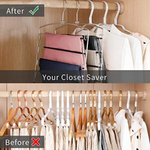 Pants Hangers Non Slip 3 Pack Space Saving Hangers Multi-Layer Swing Arm Pants Hanger Stainless Steel Space Saver Hangers Closet Storage Organizer for Pants Jeans Trouser Tie Slack Clothes (Black)