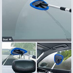 AstroAI Windshield Cleaner, Microfiber Car Windshield Cleaning Tool with 4 Reusable and Washable Microfiber Pads and Extendable Handle Auto Inside Glass Wiper Kit, Blue