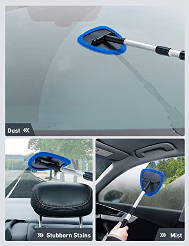 AstroAI Windshield Cleaner, Microfiber Car Windshield Cleaning Tool with 4 Reusable and Washable Microfiber Pads and Extendable Handle Auto Inside Glass Wiper Kit, Blue