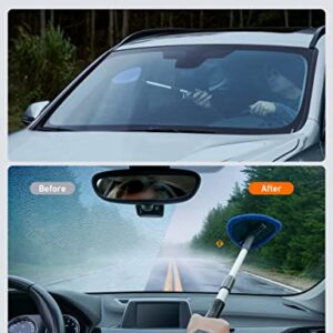 AstroAI Windshield Cleaner, Microfiber Car Windshield Cleaning Tool with 4 Reusable and Washable Microfiber Pads and Extendable Handle Auto Inside Glass Wiper Kit, Blue