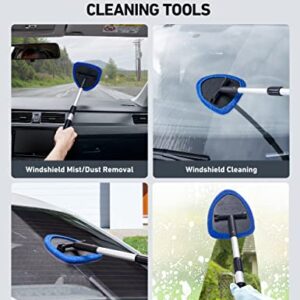 AstroAI Windshield Cleaner, Microfiber Car Windshield Cleaning Tool with 4 Reusable and Washable Microfiber Pads and Extendable Handle Auto Inside Glass Wiper Kit, Blue