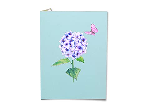 Liif Hydrangea Blossoms Butterfly 3D Greeting Pop Up Mother's Day Card, Spring, Summer, Anniversary, Fathers Day, Get Well, Thinking Of You, All Occasion, Happy Birthday Cards For Mom, Women, Her | With Message Note & Envelop | Large Size 8 x 6 Inch