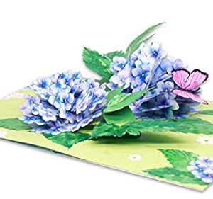 Liif Hydrangea Blossoms Butterfly 3D Greeting Pop Up Mother's Day Card, Spring, Summer, Anniversary, Fathers Day, Get Well, Thinking Of You, All Occasion, Happy Birthday Cards For Mom, Women, Her | With Message Note & Envelop | Large Size 8 x 6 Inch