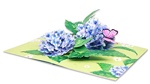 Liif Hydrangea Blossoms Butterfly 3D Greeting Pop Up Mother's Day Card, Spring, Summer, Anniversary, Fathers Day, Get Well, Thinking Of You, All Occasion, Happy Birthday Cards For Mom, Women, Her | With Message Note & Envelop | Large Size 8 x 6 Inch