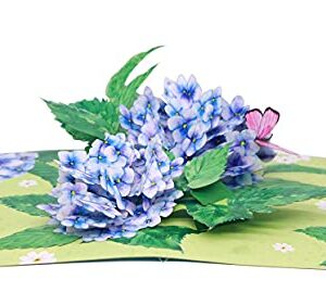 Liif Hydrangea Blossoms Butterfly 3D Greeting Pop Up Mother's Day Card, Spring, Summer, Anniversary, Fathers Day, Get Well, Thinking Of You, All Occasion, Happy Birthday Cards For Mom, Women, Her | With Message Note & Envelop | Large Size 8 x 6 Inch