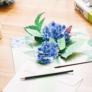 Liif Hydrangea Blossoms Butterfly 3D Greeting Pop Up Mother's Day Card, Spring, Summer, Anniversary, Fathers Day, Get Well, Thinking Of You, All Occasion, Happy Birthday Cards For Mom, Women, Her | With Message Note & Envelop | Large Size 8 x 6 Inch