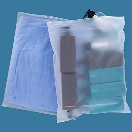 ENPOINT Frosted Zipper Poly Bags, 50PCS 14x16 inch Plastic Bags for Clothes Tshirt Packing, Shipping Zip Bag for Sweater, Skirt, Organizer Storage, Clear Packaging Plastic Bags for Selling Products