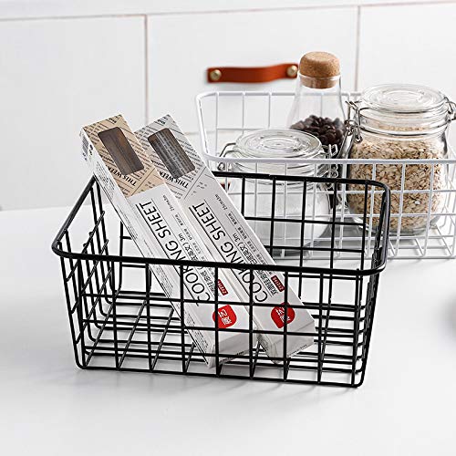 Aeggplant Kitchen Wire Baskets Farmhouse Decor Metal Food Storage Organizer, Household Refrigerator Bin with Built-in Handles for Cabinets,Pantry Set of 2 Black