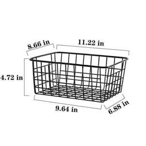 Aeggplant Kitchen Wire Baskets Farmhouse Decor Metal Food Storage Organizer, Household Refrigerator Bin with Built-in Handles for Cabinets,Pantry Set of 2 Black