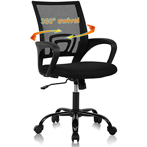 Office Chair Mid-Back Ergonomic Desk Chair Adjustable Height Mesh Computer Chair with Lumbar Support and Armrest Executive Arbitrary Rolling Swivel Task Chair - Black…