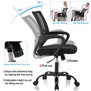 Office Chair Mid-Back Ergonomic Desk Chair Adjustable Height Mesh Computer Chair with Lumbar Support and Armrest Executive Arbitrary Rolling Swivel Task Chair - Black…