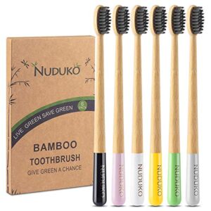 biodegradable bamboo toothbrush, natural charcoal toothbrushes soft bristle toothbrush eco-friendly sustainable toothbrush bpa free organic compostable travel toothbrushes wooden toothbrushes, 6 pack