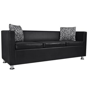 artificial leather 3-seater sofa black