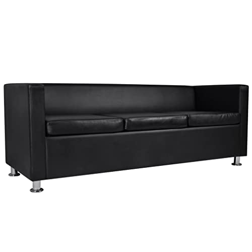 Artificial Leather 3-Seater Sofa Black