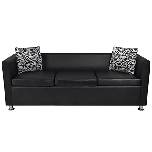 Artificial Leather 3-Seater Sofa Black