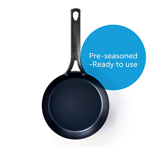 BK Pre-Seasoned Black Steel Carbon Steel Induction Compatible 8" Frying Pan Skillet, Oven and Broiler Safe to 660F, Durable and Professional, Black