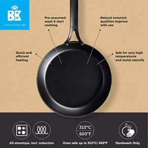 BK Pre-Seasoned Black Steel Carbon Steel Induction Compatible 8" Frying Pan Skillet, Oven and Broiler Safe to 660F, Durable and Professional, Black