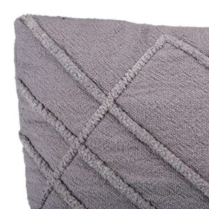 Main + Mesa Embroidered Cotton Geometric Lumbar Pillow, Grey