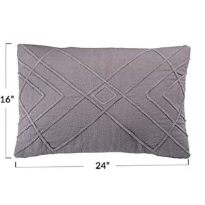 Main + Mesa Embroidered Cotton Geometric Lumbar Pillow, Grey