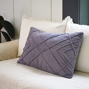 Main + Mesa Embroidered Cotton Geometric Lumbar Pillow, Grey